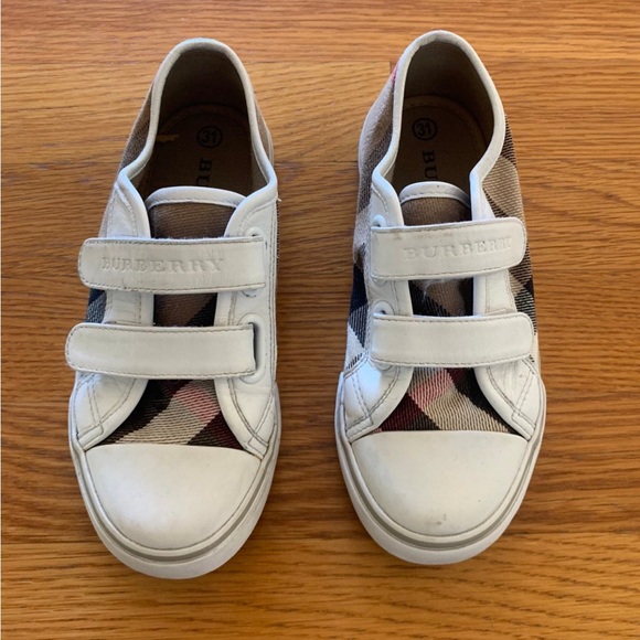 Burberry | Shoes | Burberry Unisex Kids Boys Girls White Check Sneakers Casual Shoes Grip Strap ...